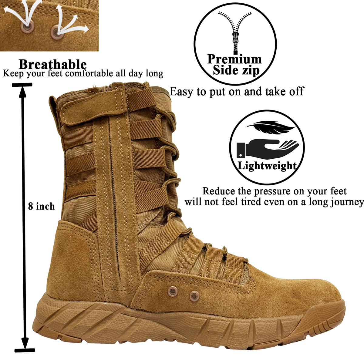 LAHORS Leather Lightweight Combat Boots Tactical Boots Men Outdoor Hik